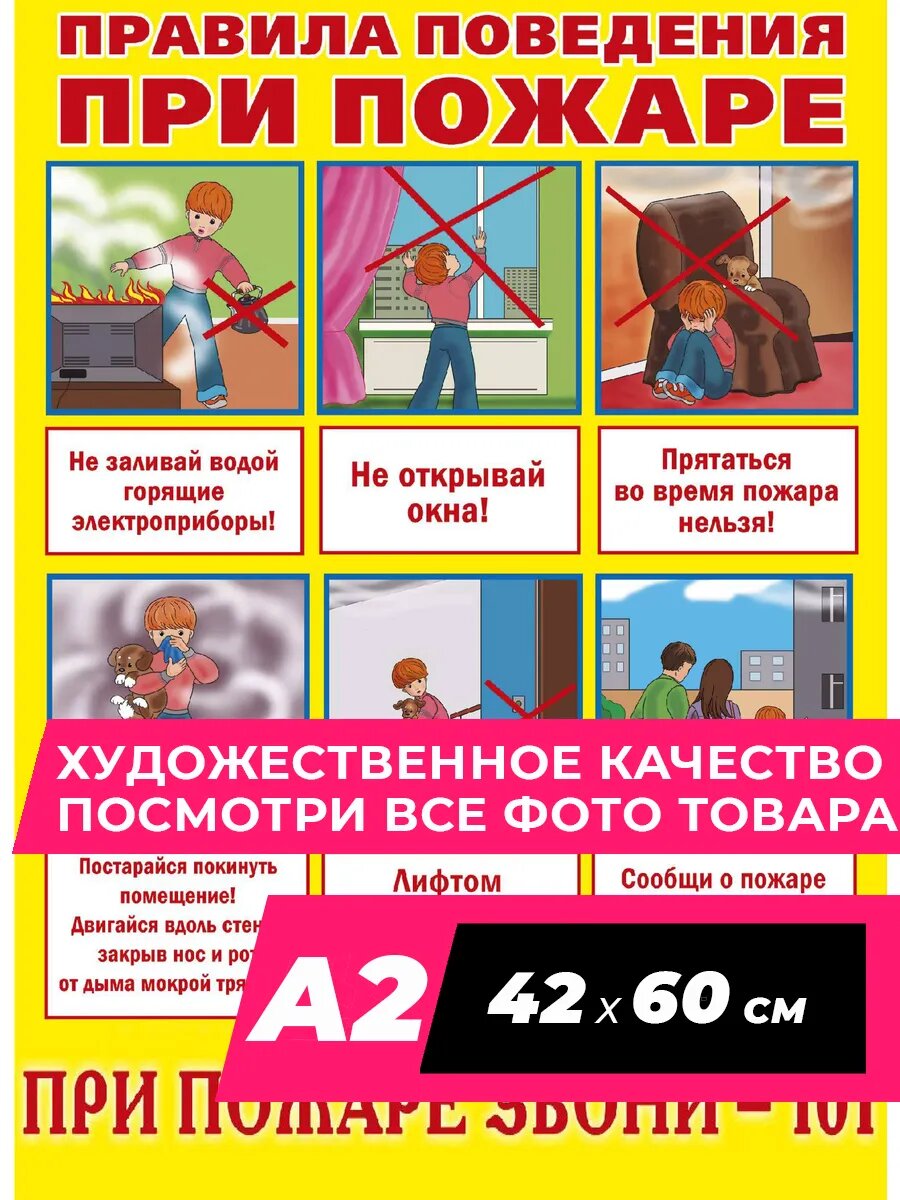 Плакат пожарная безопасность правила поведения A2