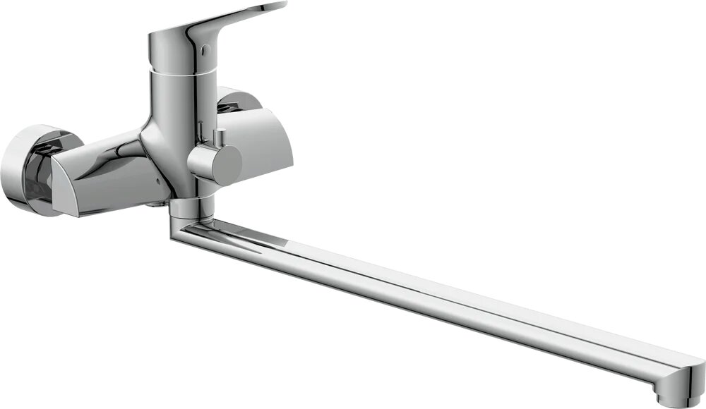 Смеситель с длинным изливом для ванны Cersanit Flavis 64093 поворотный, латунный, хром, глянцевый, смеситель для ванны с душем, рычажный