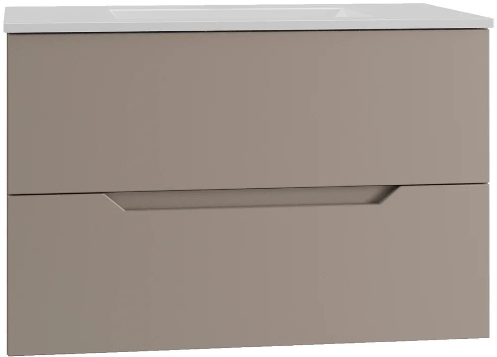 Тумба с раковиной Orange Line 70 подвесная, 71, 5 см, бежевая, матовая, из МДФ, с ящиками, раковина для ванной, фарфоровая, прямоугольная