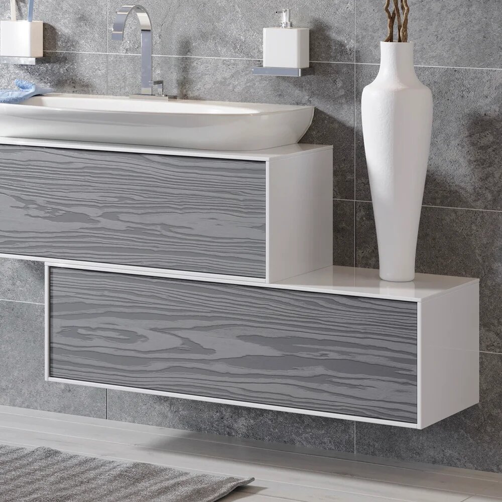 Тумба Aqwella 5 stars Genesis 120 подвесная, 120 см, белая, серая, матовая, тумба для ванной, с дверками, с доводчиками, с нажимным механизмом