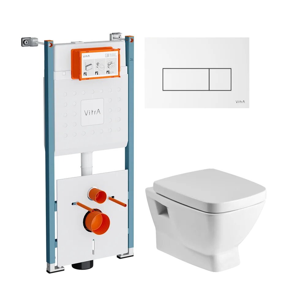 Комплект 3 в 1 Унитаз подвесной Santek Нео 1WH302423 / Инсталляция VitrA V-Fix Core 732-5800-01PV / Кнопка Root Square 740-2300 цвет глянцевый белый