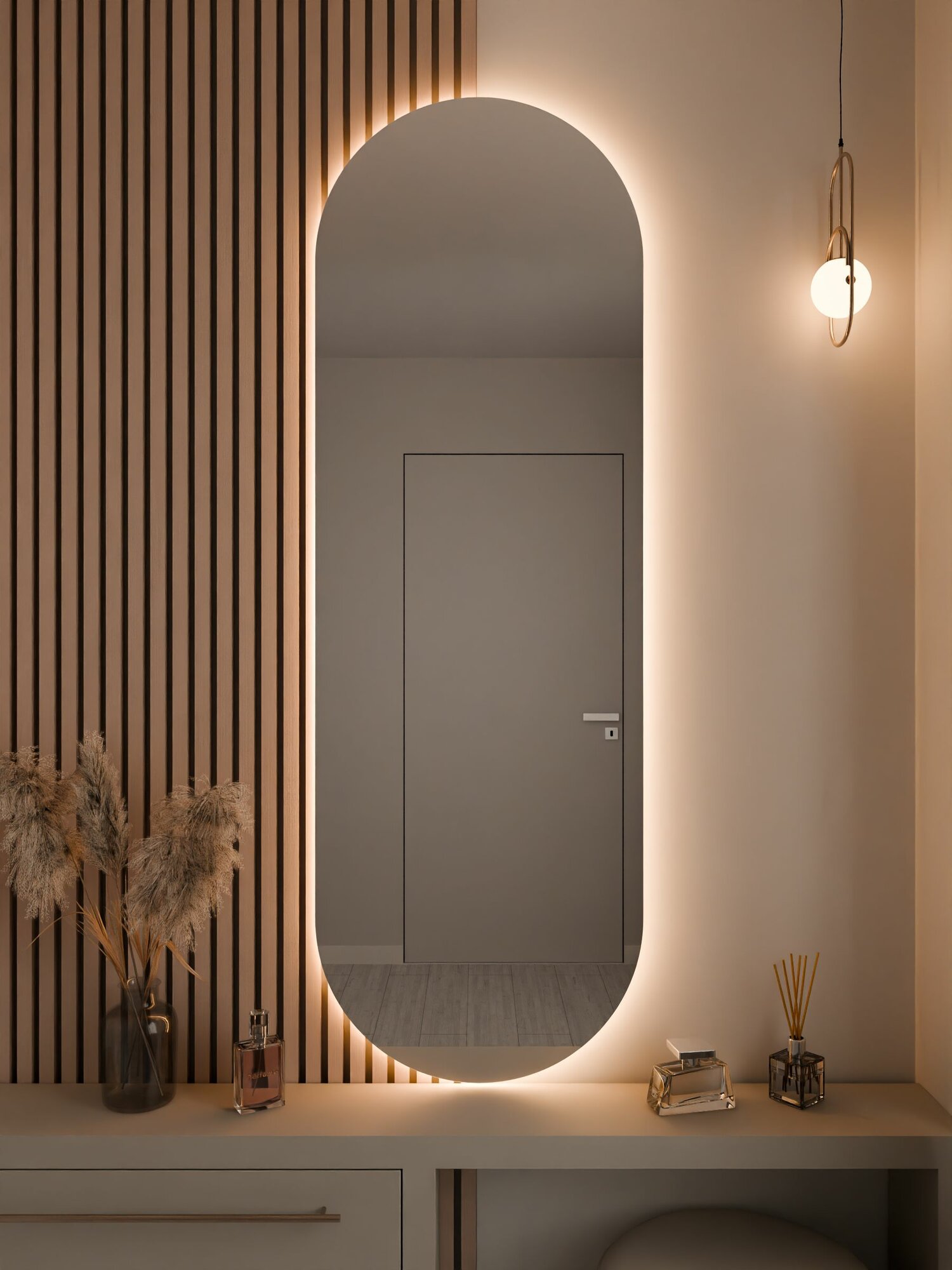 Зеркало настенное 160х60 см. теплый свет 3000К овальное с подсветкой М6 MOONRISE