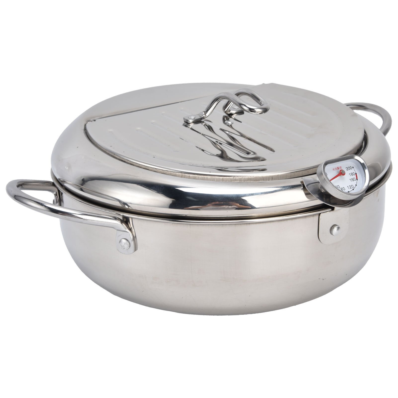 Кастрюля для жарки из нержавеющей стали 304 с терморегулировкой и термометром 24см, белая сталь