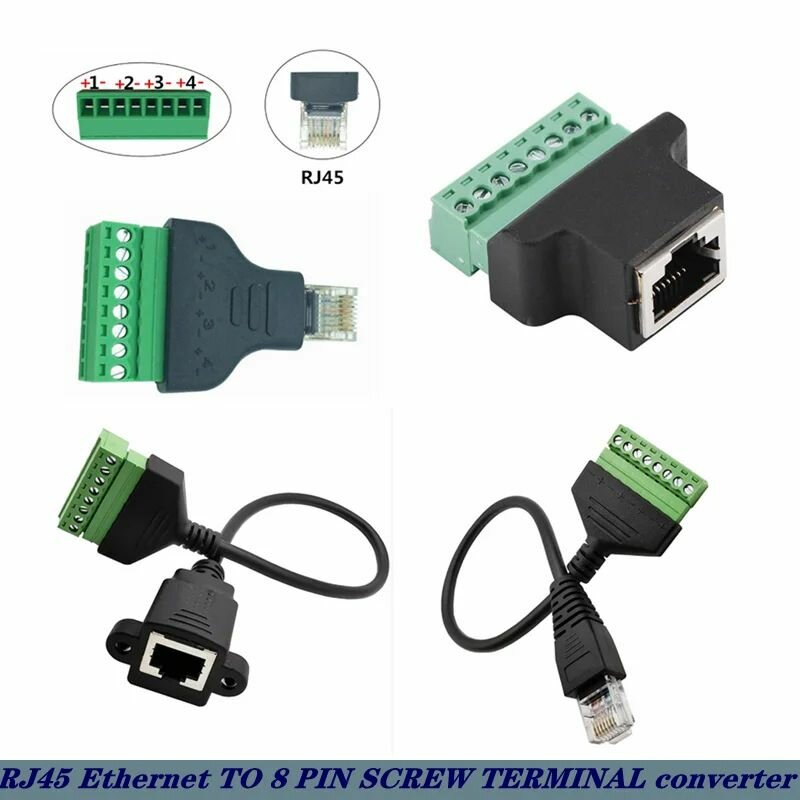 Сетевой адаптер RJ45 с 8-контактным винтовым клеммным блоком, разъем RJ45 для Ethernet, сетевой адаптер RJ45 с 8-контактным винтовым клеммным блоком для видеонаблюдения и цифрового видеорегистратора