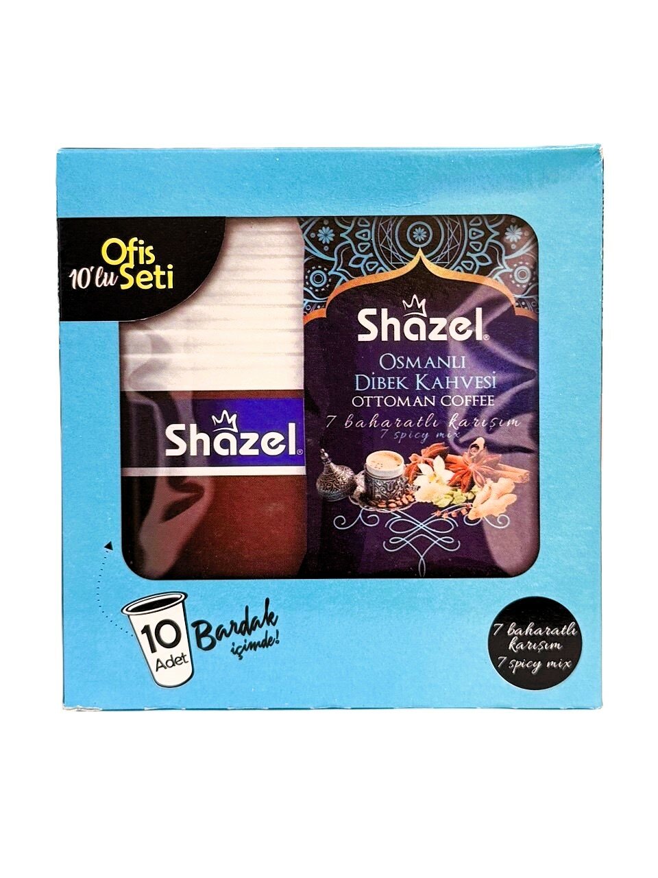 Кофе растворимый Osmanli Dibek Kahvesi Shazel 7 пряных специй в пакетиках+стаканы 10 шт
