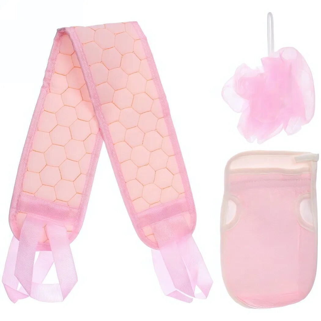 Набор массажных мочалок 3шт «Уход за телом», розовые, 21,5х13см