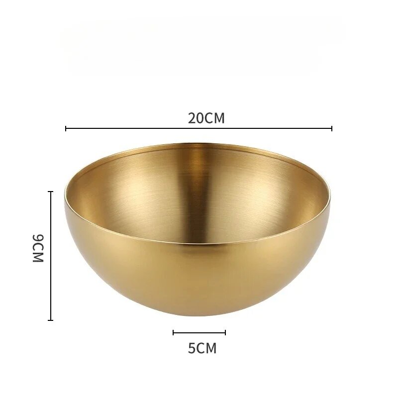 20 см салатные миски из нержавеющей стали, большая емкость, корейский суп, рис, лапша, рамэн, кухонный контейнер для еды, золото