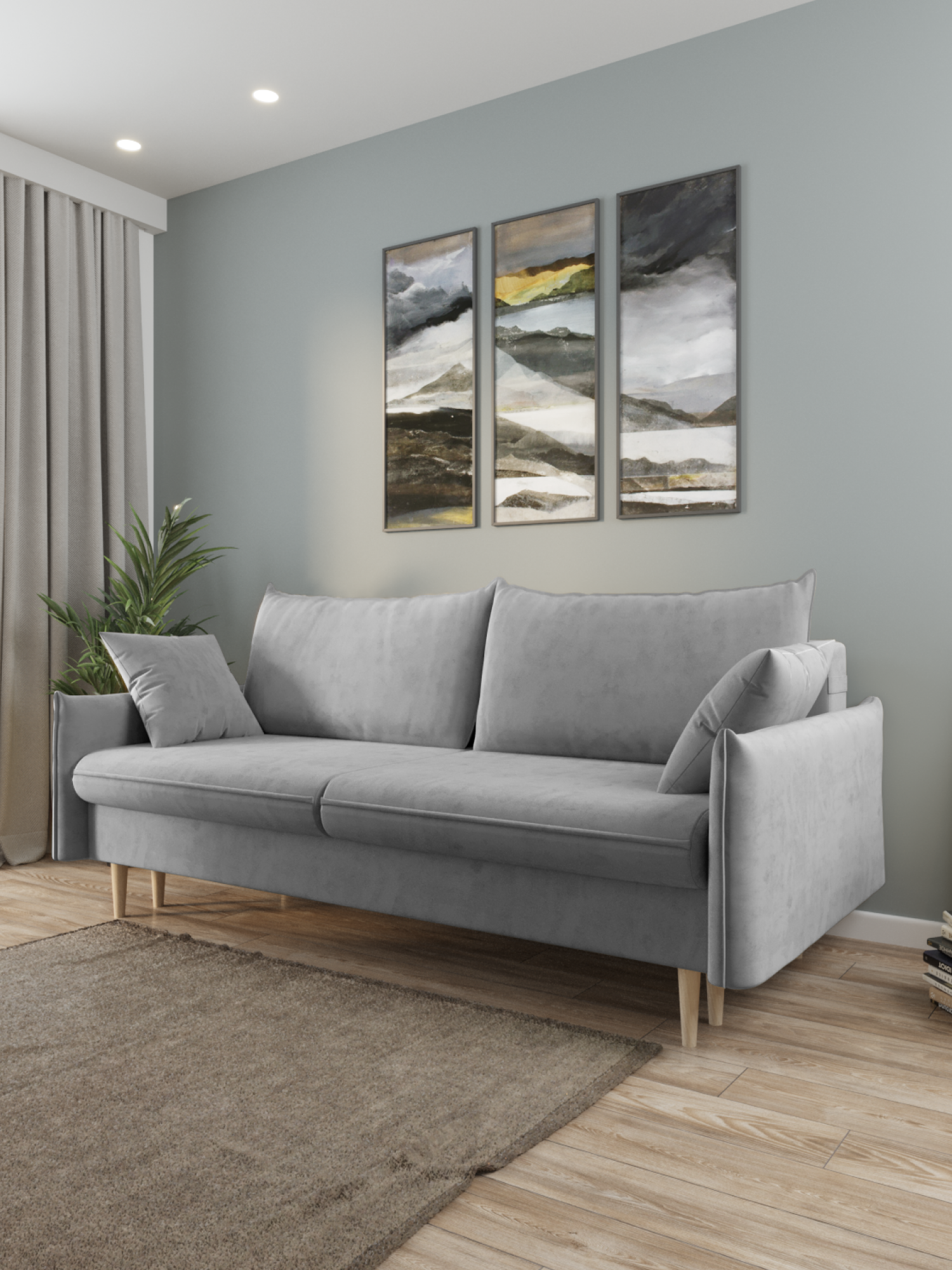 Диван-кровать Фьорд светло-серый, механизм Тик-так, 212х96х80 см, Спальное место 147х198 см