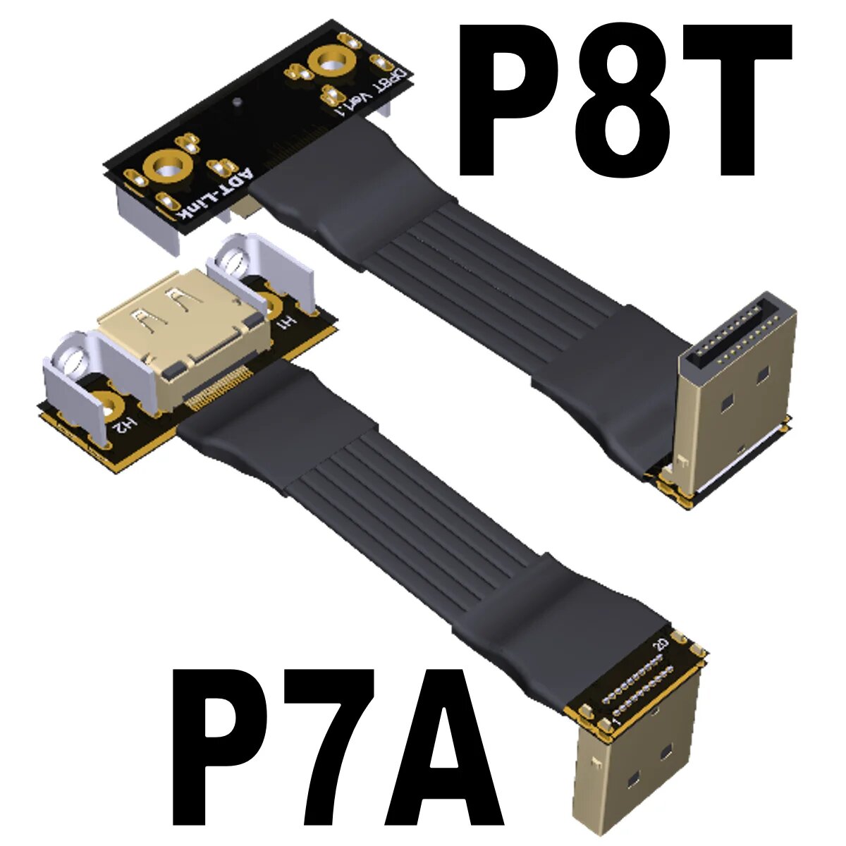 ADTLink Плоский экранированный кабель DP 1.2/1.4/2.1 165Гц 25cm, P7A-P8T