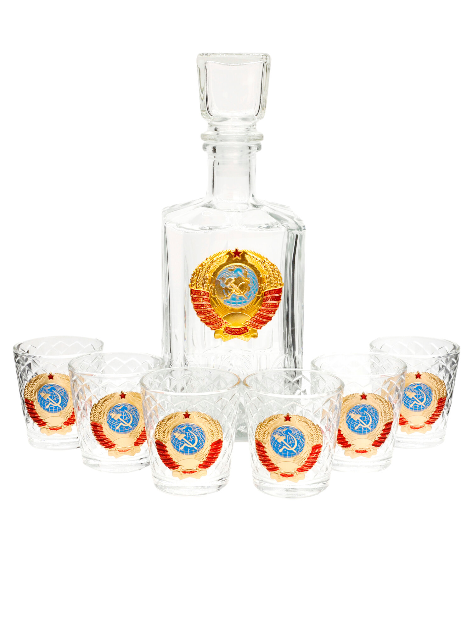 Подарочный набор для водки со штофом Герб СССР, 6 стопок, 0,5 л.