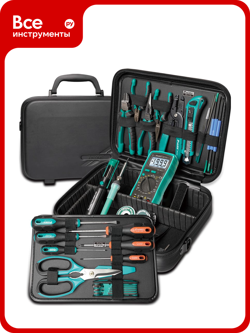 Набор инструментов для электроники Pro'sKit PK-710KB базовый С00040051 комплект с отверткой, пассатижами и паяльником