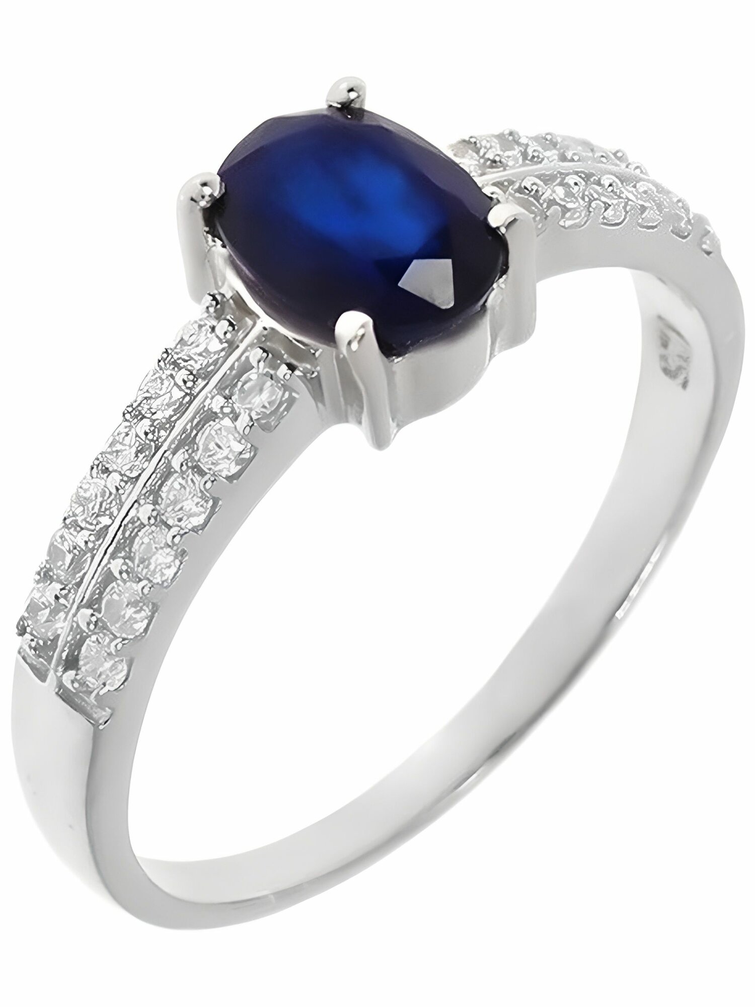 Кольцо тонкое, серебро, 925 проба, родирование, сапфир, фианит