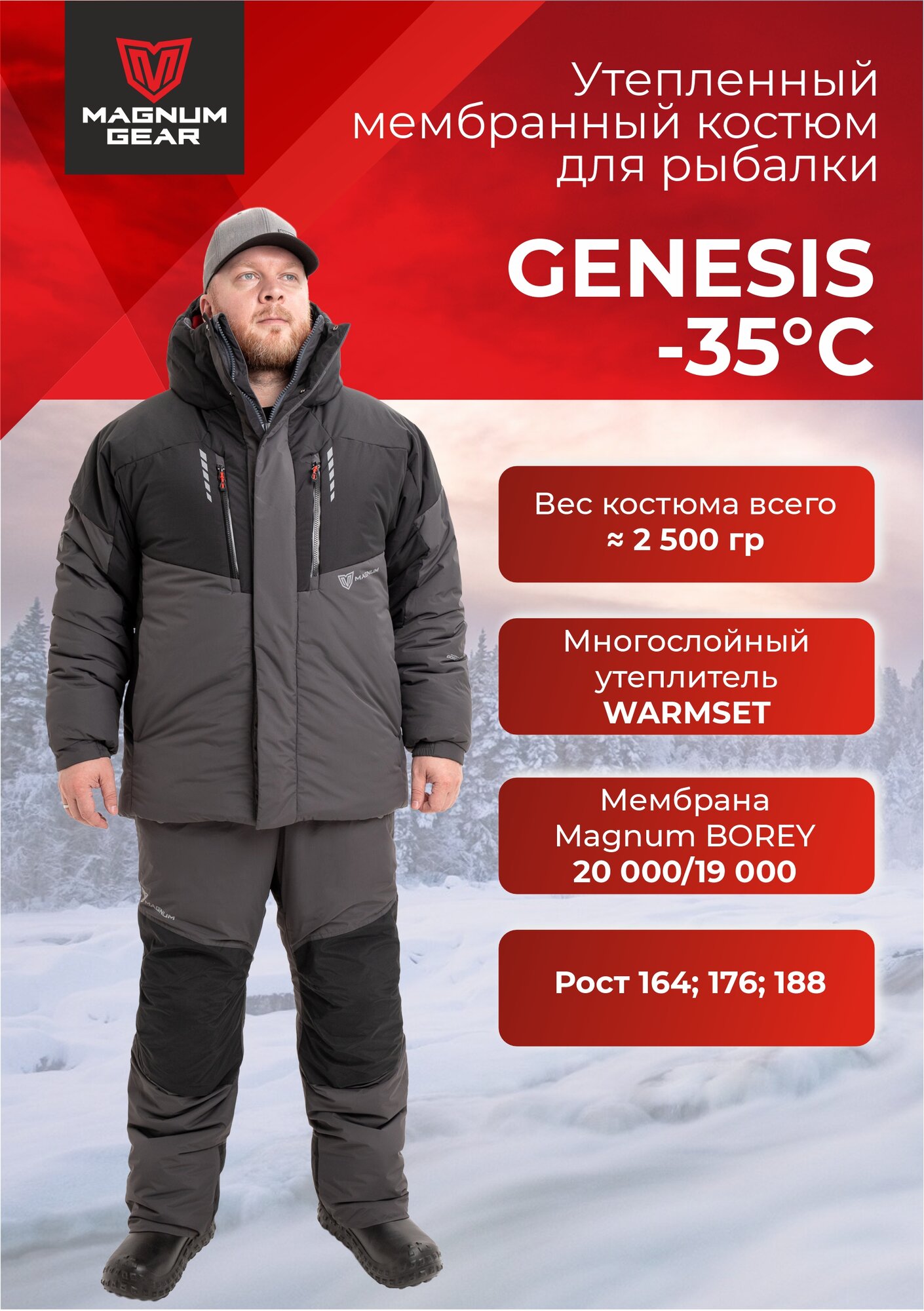 Зимний костюм с полукомбинезоном мужской GENESIS -35 мембранный для рыбалки