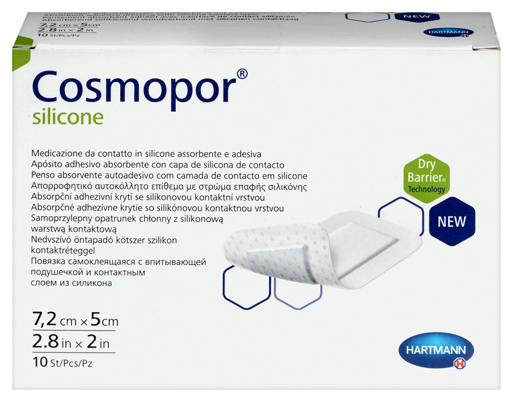 Повязка COSMOPOR SILICONE/космопор силикон 7,2Х5СМ N10 пластырного типа впитывающая С контактным слоем из сили