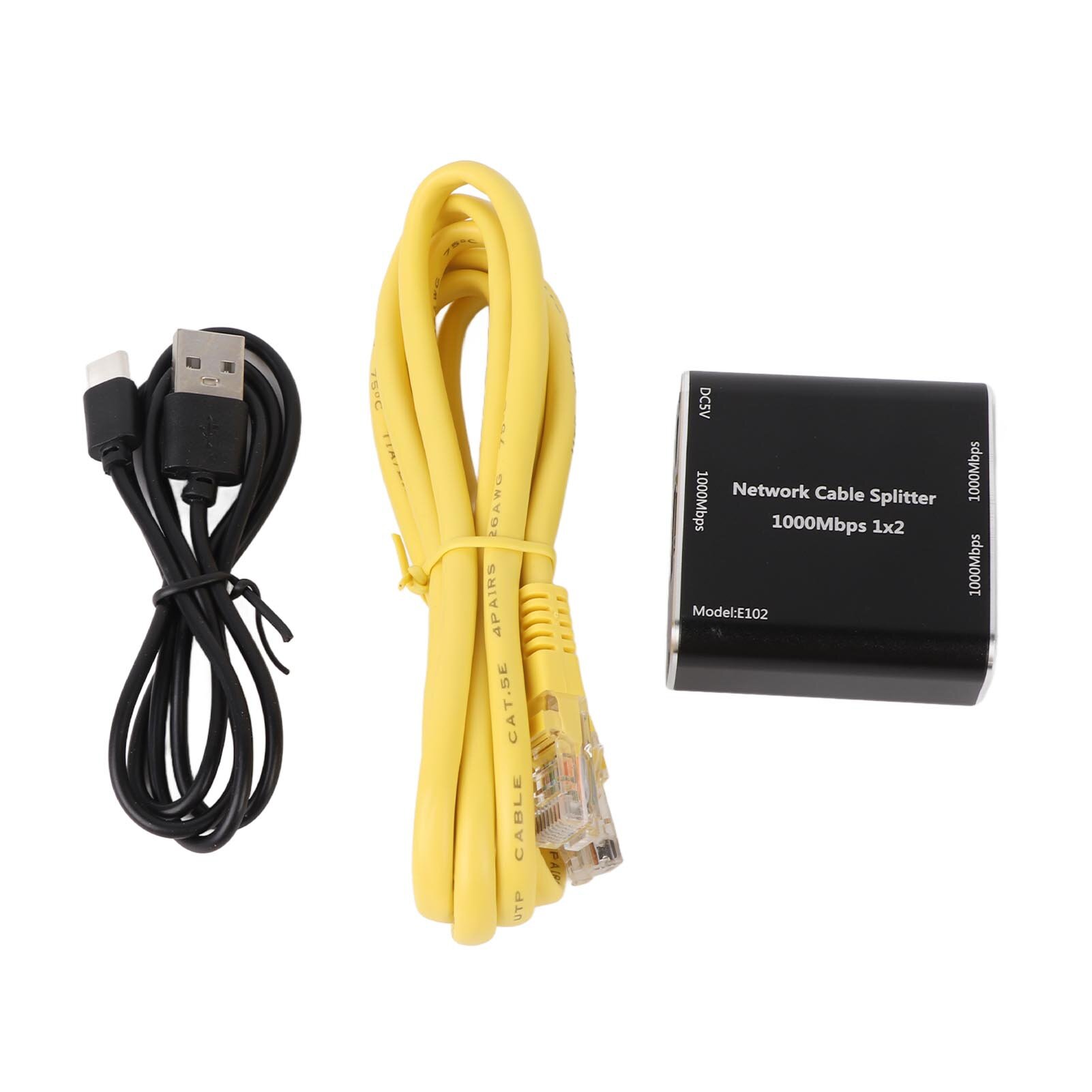 Gigabit Ethernet Splitter 1 to 2 1000Mbps High Speed RJ45 Internet Splitter Adapter with USB Power Cable