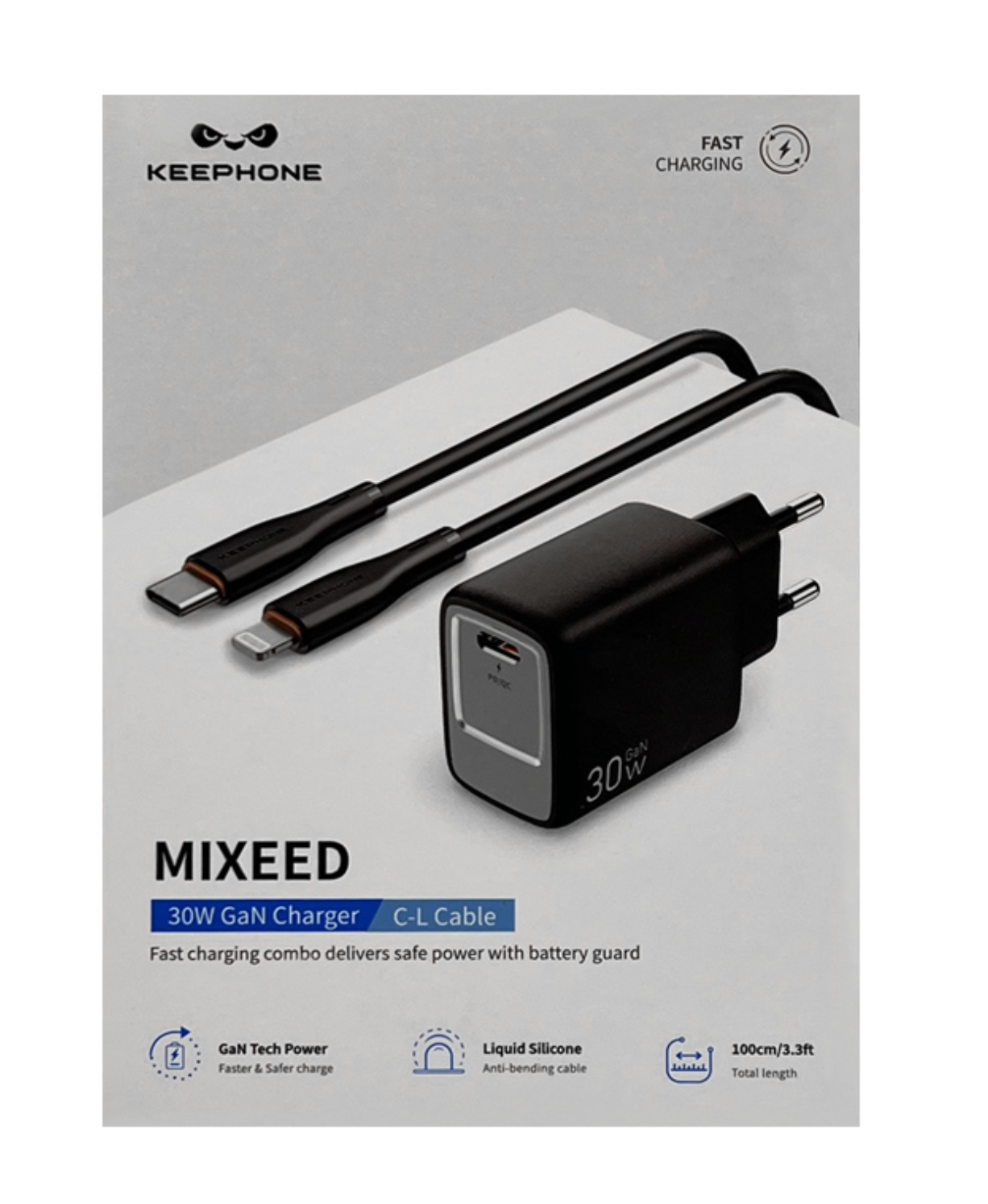 Зарядное с кабелем Lightning KEEPHONE MIXEED KP-EB006 30W черный