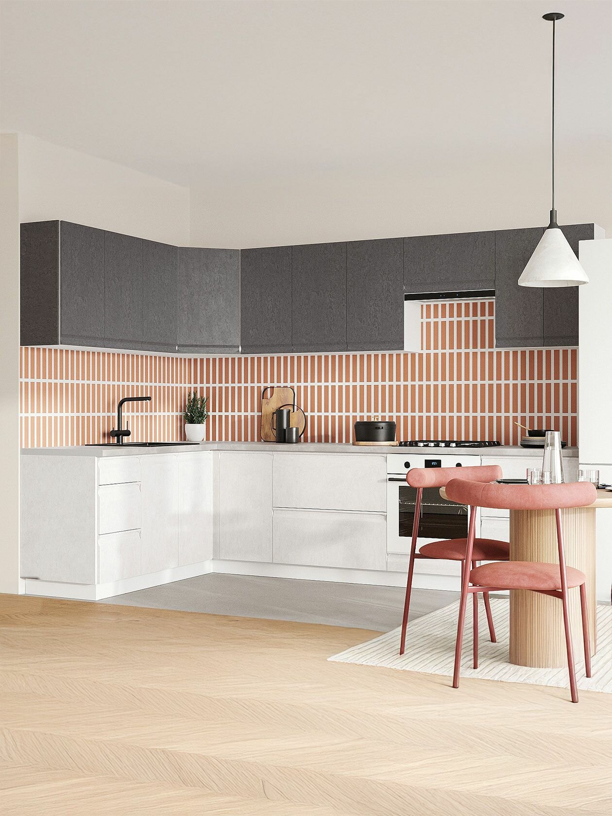 Кухонный гарнитур Велюр 300х180 см, мебель для дома и кухни, Белый / Бетон графит / Бетон снежный