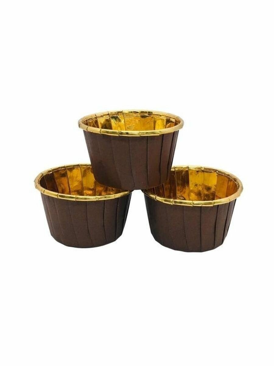 Форма бумажная "Маффин" 50*40мм, цвет коричневый и золотой, 100 шт.