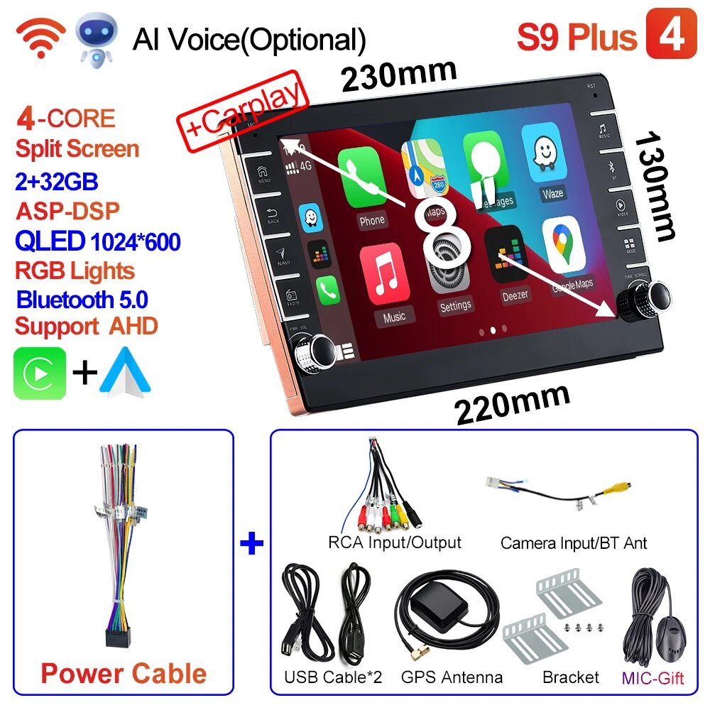 CAIXI 2 din Android 12 Auto Carplay GPS автомобильный радиоприемник стерео мультимедийный плеер для Nissan Hyundai Kia Toyota LADA SUZUKI HONDA LADA, 806KN Carplay-2-32GB