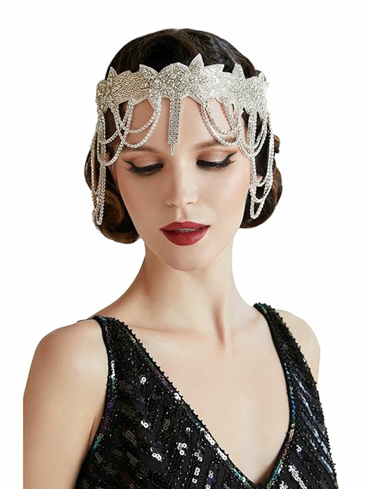 Повязка на голову с пером в стиле Гэтсби женская, черный карнавальный аксессуар с перьями для гангстерской вечеринки Чикаго 20-х годов для женщин