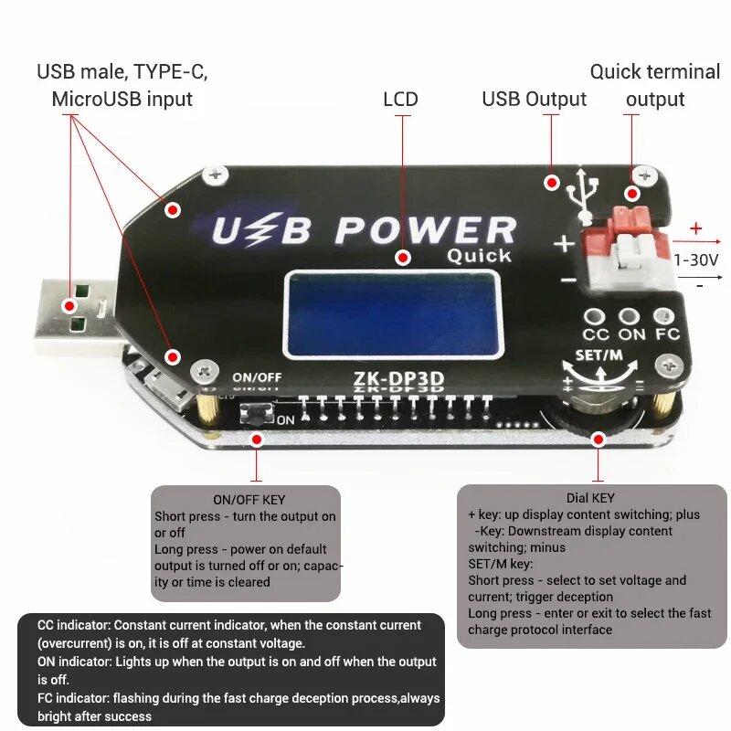 USB DC Конвертер SHANGSIMOUDLECX 1-30В 2A 15Вт