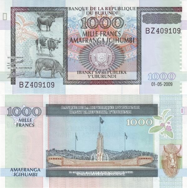 Бурунди 1000 франков 2009 Памятник единству UNC