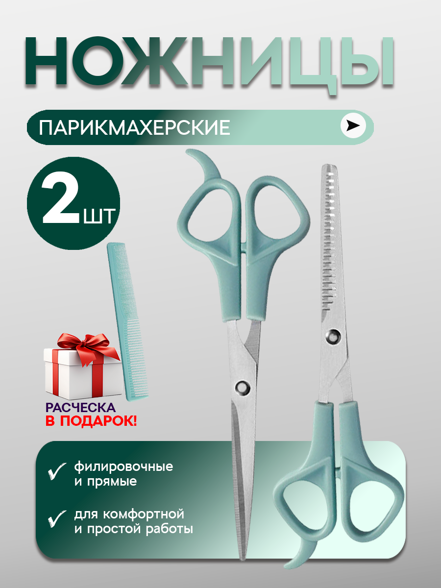 Ножницы парикмахерские набор, прямые и филировочные для стрижки волос, голубые