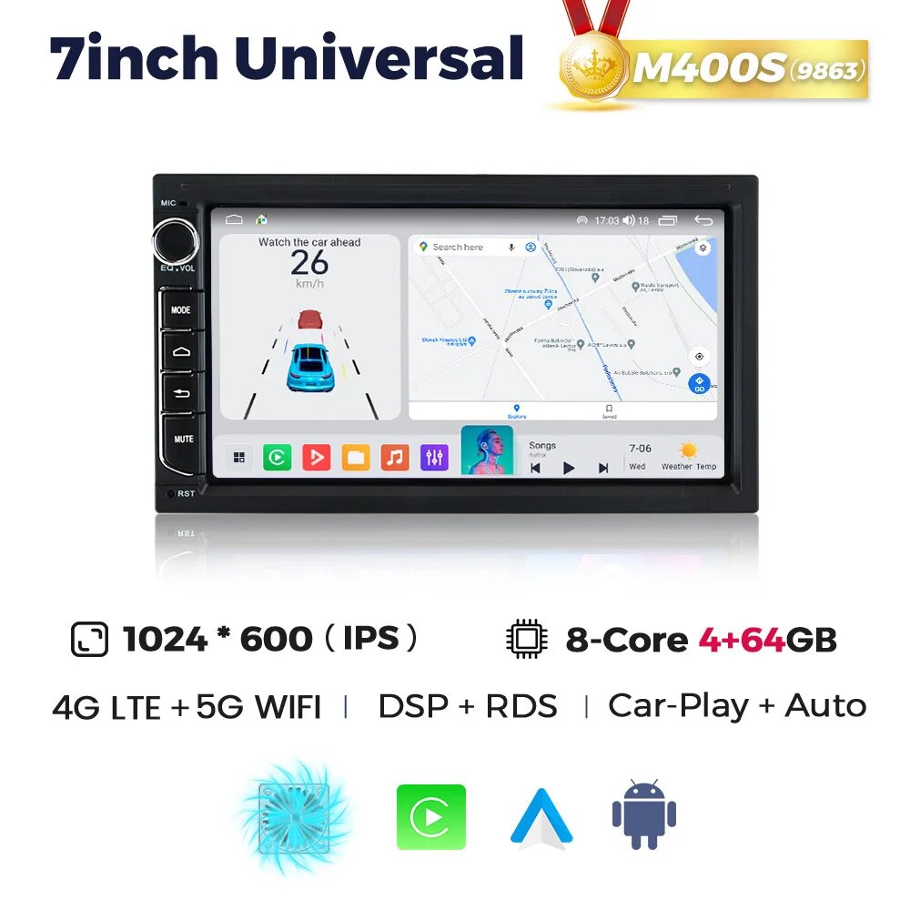 MEKEDE 7-дюймовый универсальный 2Дин Android автомагнитола 8-ядерный 8G+256G беспроводной Карплей Авто Навигация GPS Мультимедийный видеоплеер M400S 4-64