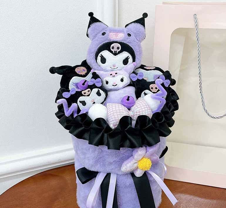 Мягкий плюшевый букет из игрушек в стиле Sanrio Kuromi, Фиолетовый/черный, 35X15 см