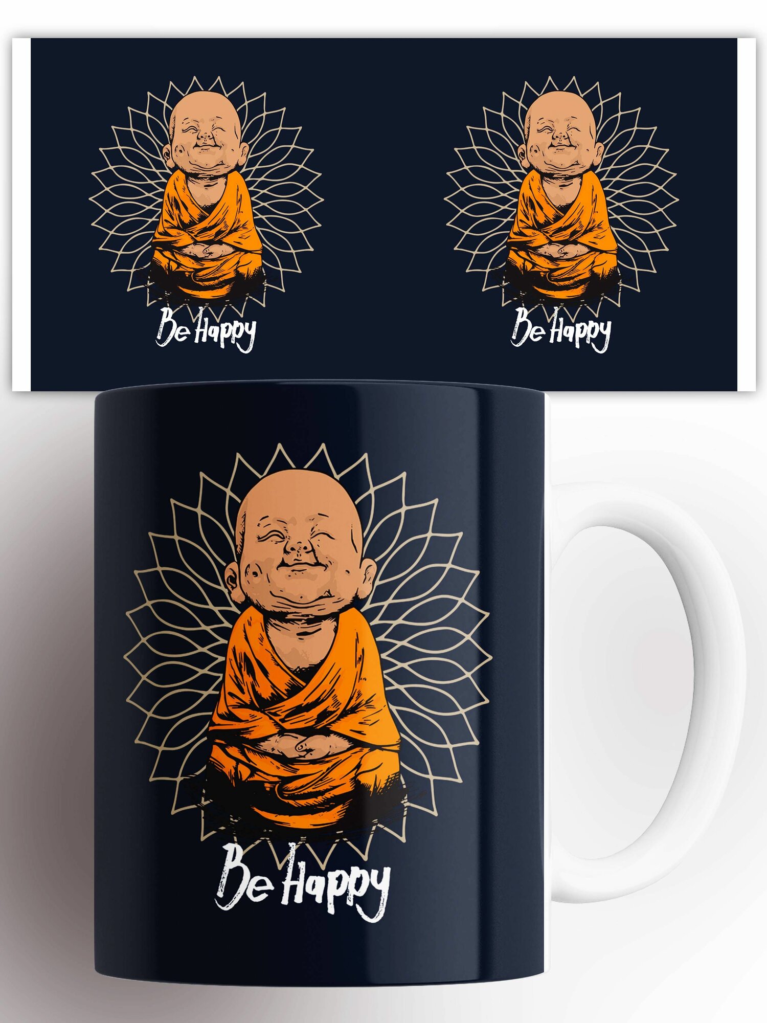 Кружка с принтом "Be Happy Буддийский Монах"330 мл