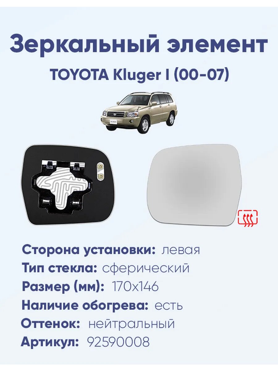 Зеркальный элемент левый TOYOTA Kluger I (00-07)A92590008
