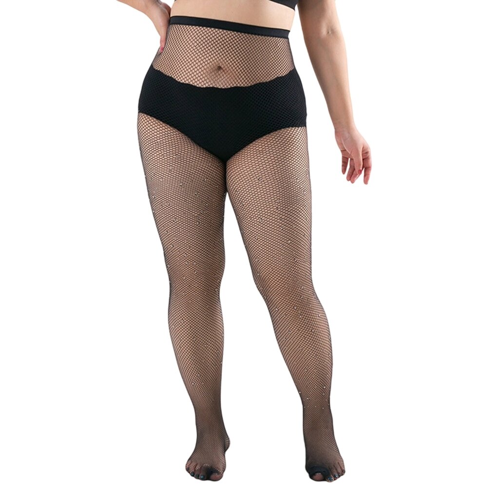 Женские эластичные колготки в сеточку, украшенные блестящими стразами, колготки