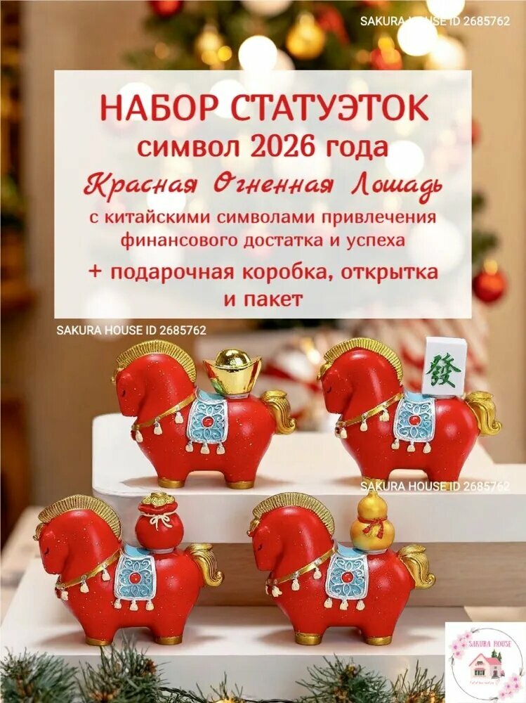 Набор статуэток Символ 2026 года Красная Огненная Лошадь, 4 шт.