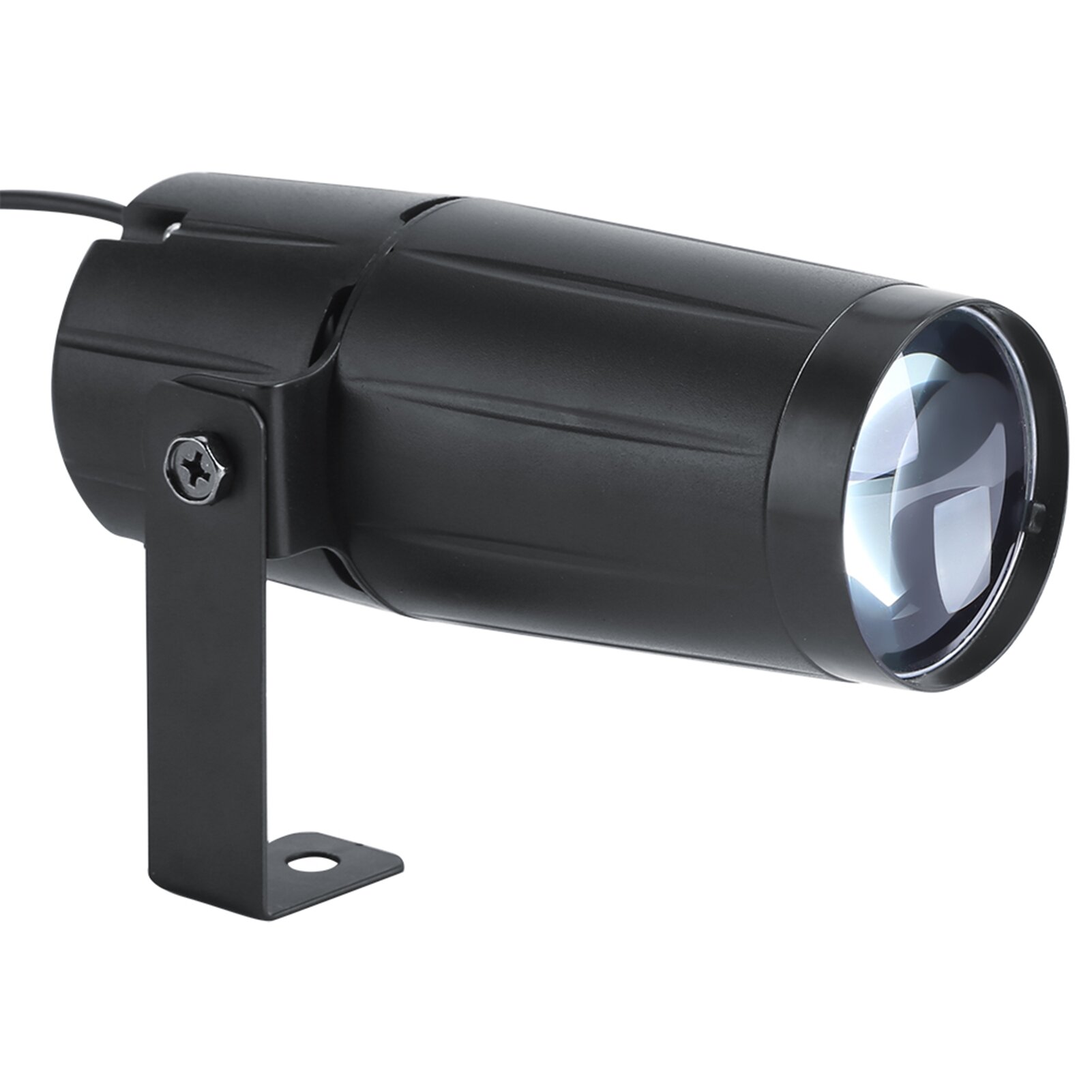 3W LED Beam Spotlight для сцены, диско, пабов, вечеринок, Pinspot Lights, белый цвет, черный корпус, ABS, длина корпуса 14см, диаметр линзы 5.4см, высота основания 8см, 1 шт, для клубов, КТВ, свадеб, подвесной кронштейн, регулируемый угол освещения