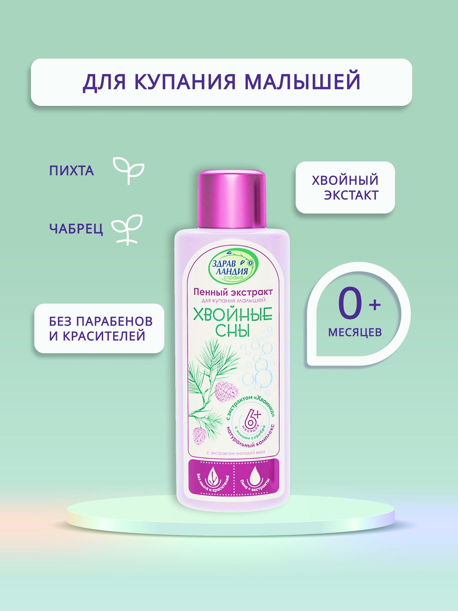 Пенный экстракт для купания малышей "Хвойные сны", страна Здравландия, 250мл