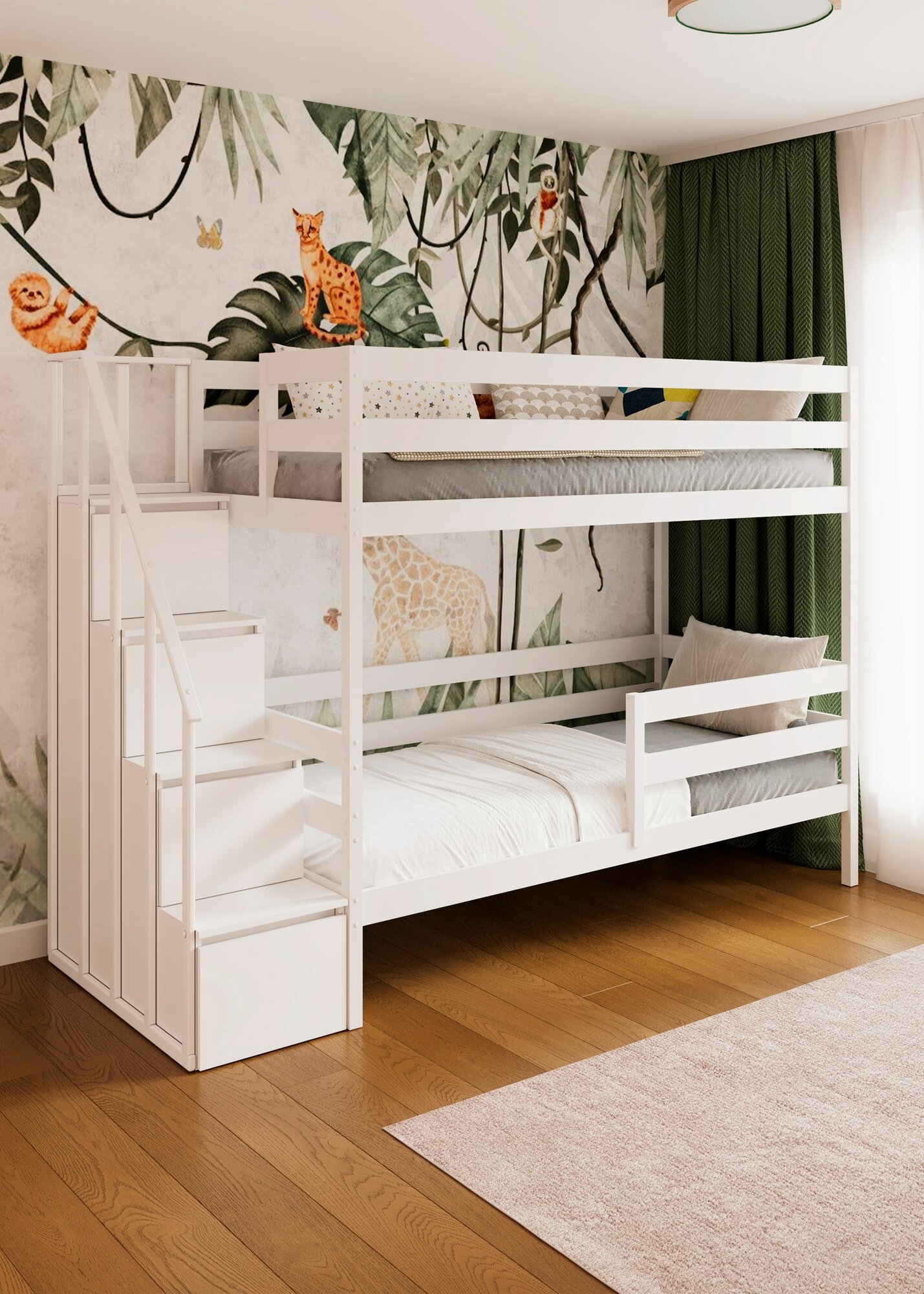 Кровать двухъярусная с комодом 160х80 с бортиками, без ящиков