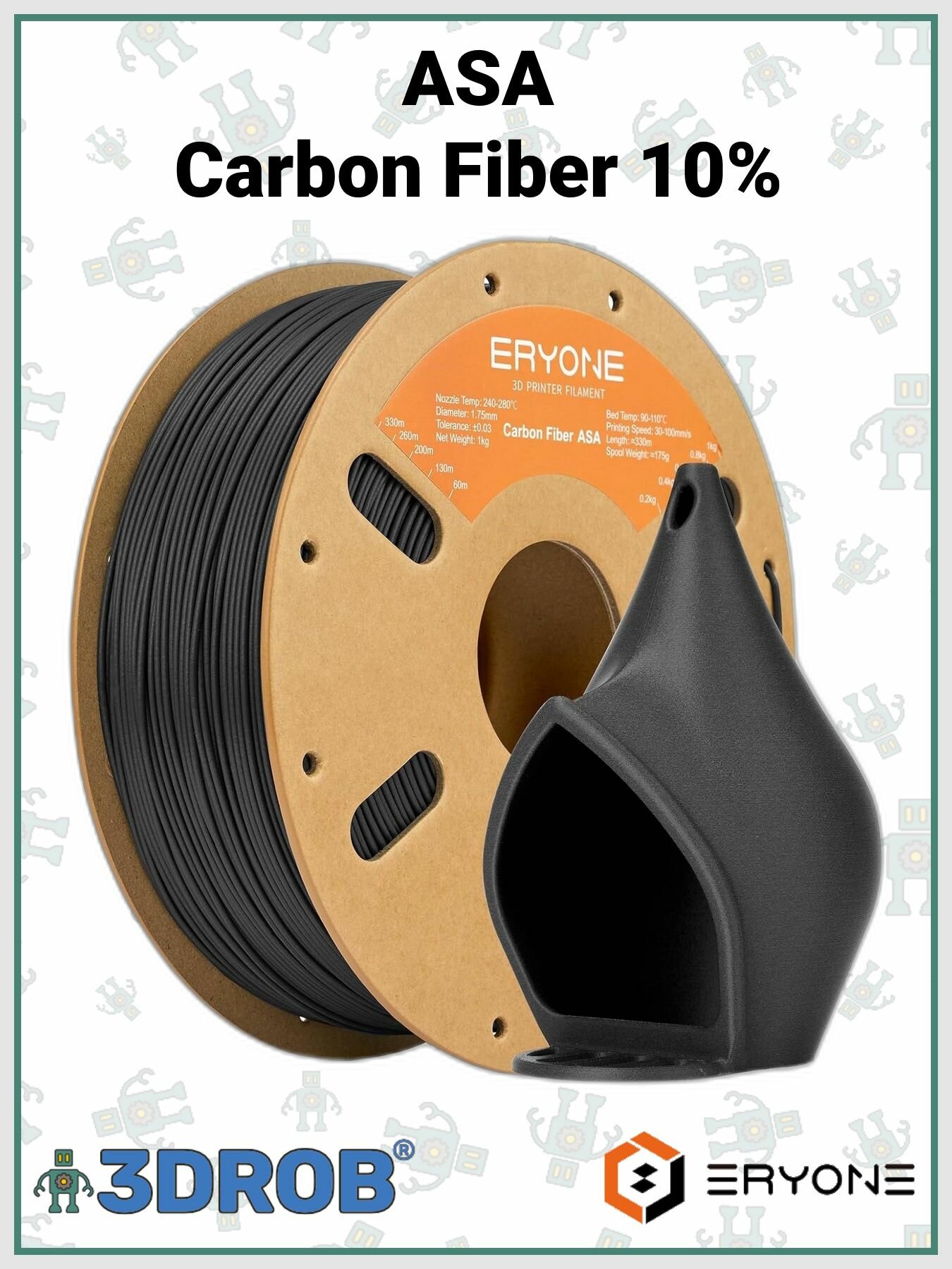 ASA Carbon Fiber 1,75 мм 1 кг (Eryone) тёмно-серый карбон