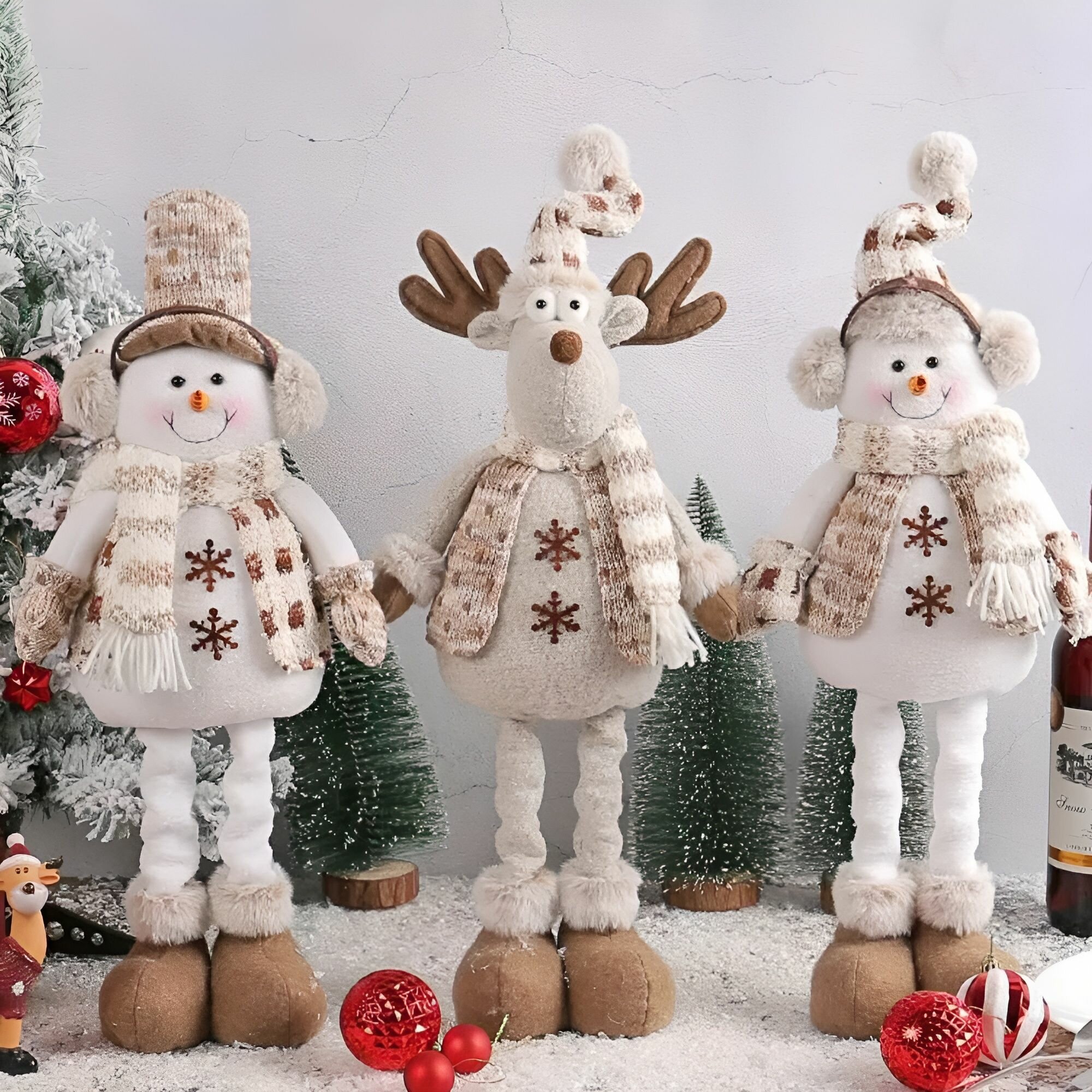 Комплект 3 шт Новогодняя игрушка телескопическая Олень и два Снеговика