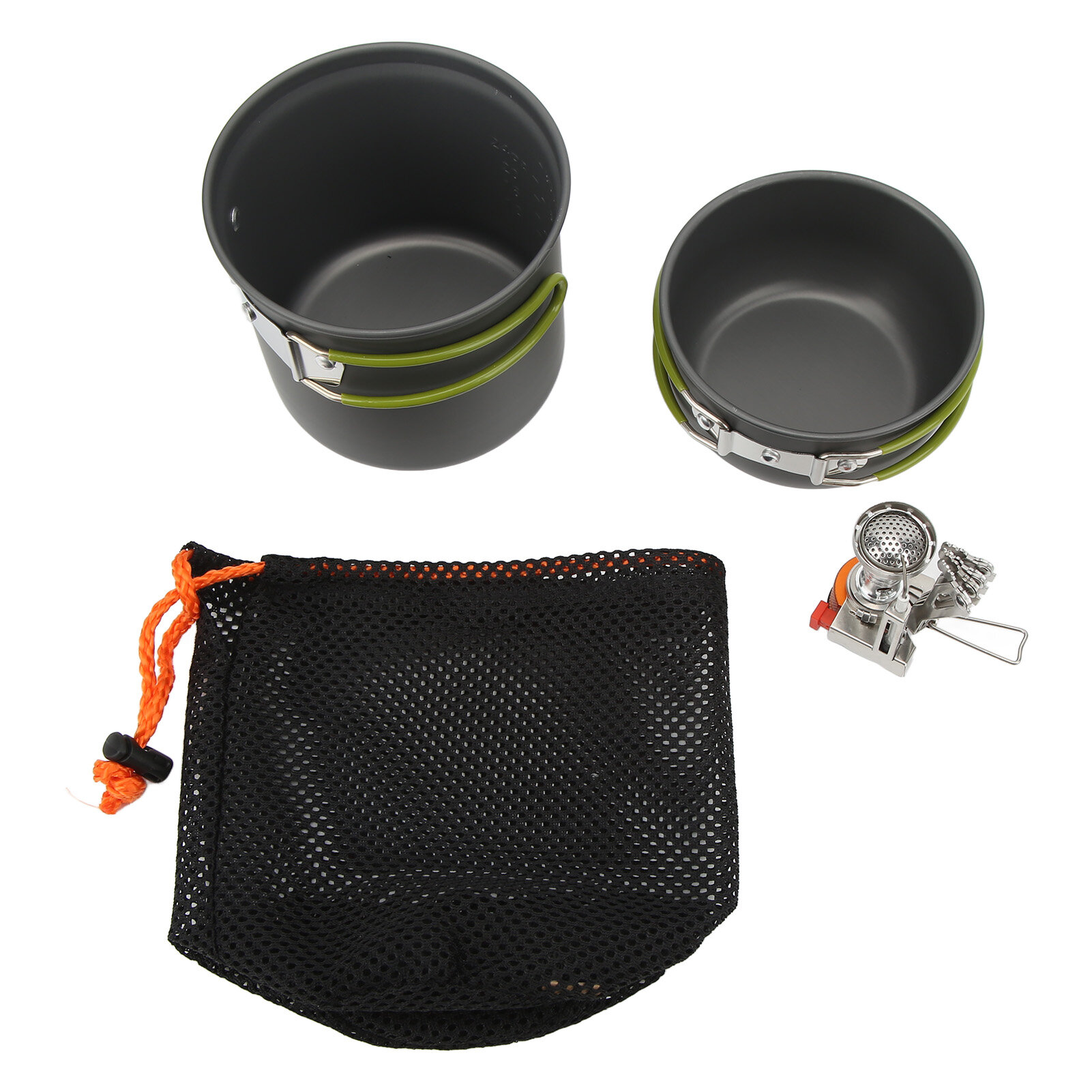 Набор для приготовления пищи на природе, алюминиевый прочный подшипник, пищевой портативный набор для приготовления пищи на открытом воздухе, с зеленой ручкой