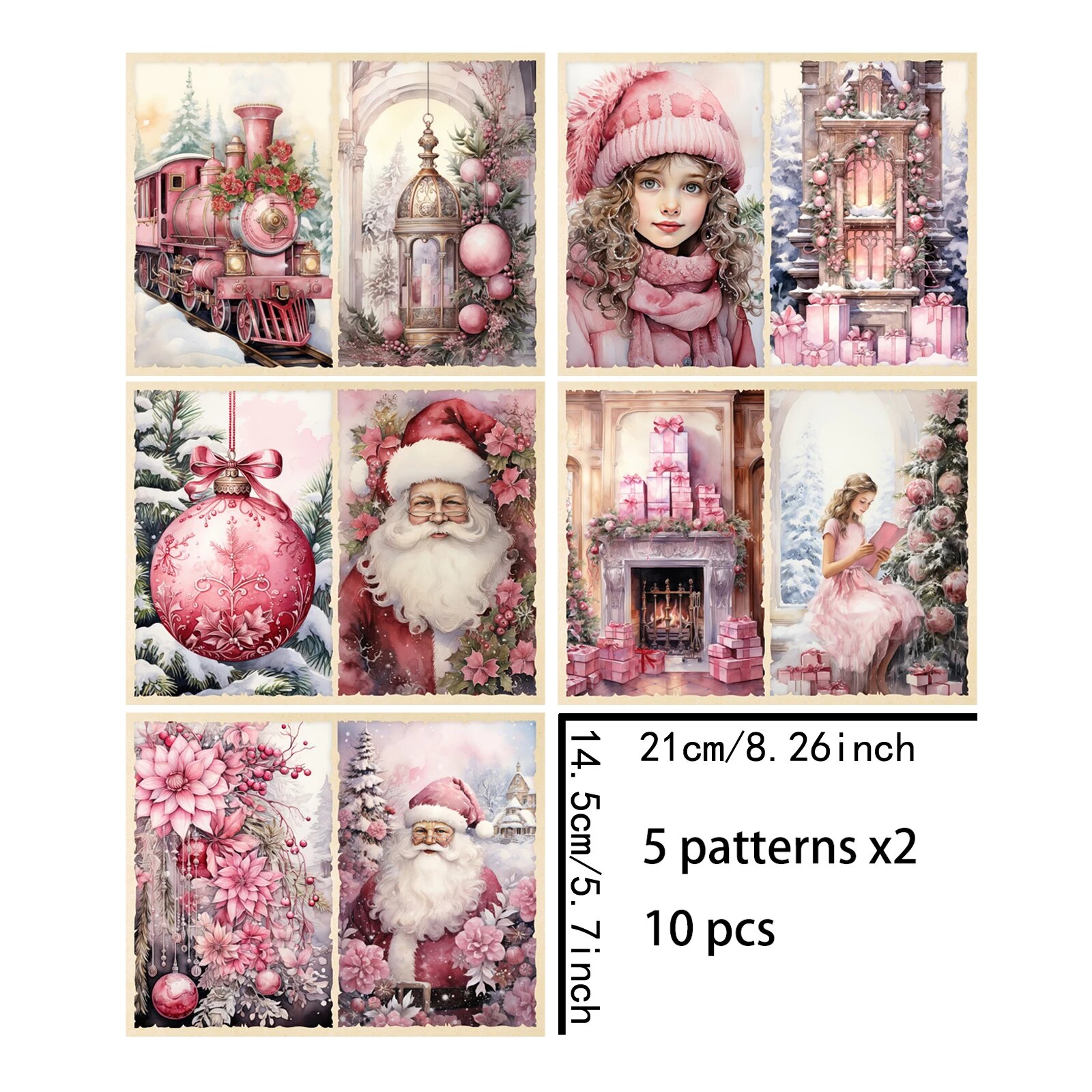 10 листов формата А5, розовый рождественский фон для девочек с Санта-Клаусом, винтажный гранж-журнал, планирование, скрапбукинг