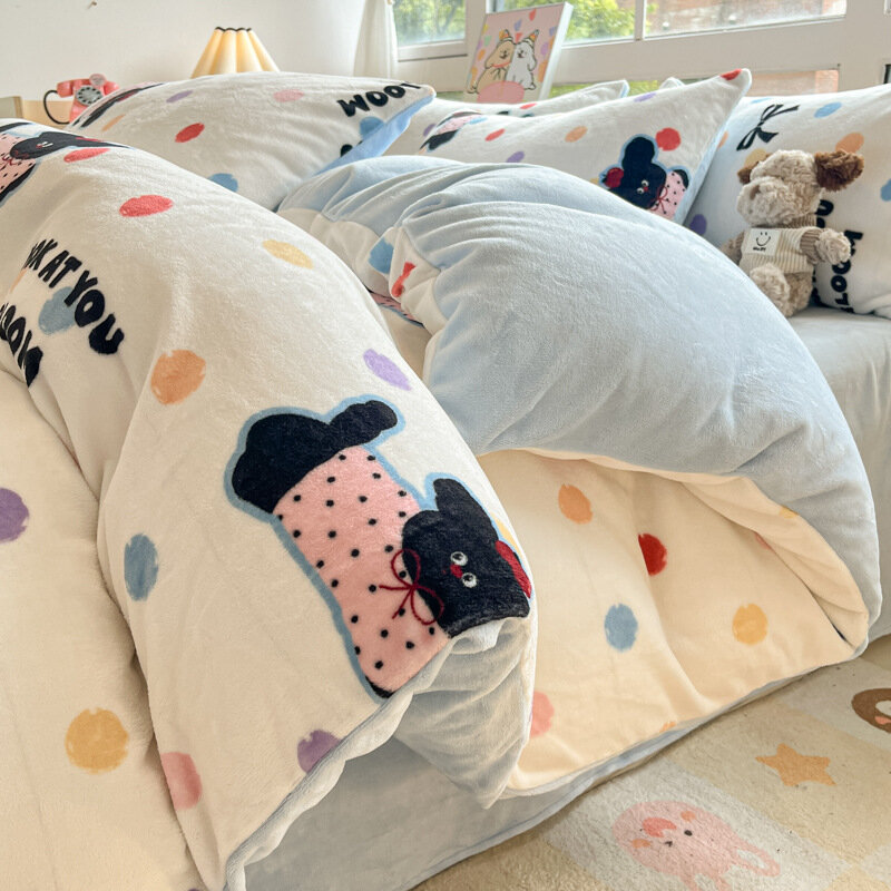 Комплект постельного белья из молочного флиса (4 предмета), простыни и пододеяльник из утолщенного кораллового флиса, зимний флисовый пододеяльник из трех предметов,180*220cm