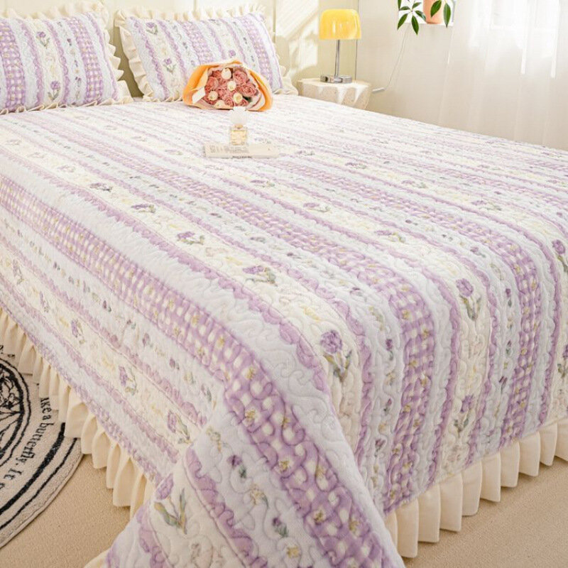 Комплект зимнего постельного белья из утолщенного молочного флиса (3 предмета), нескользящая стеганая простыня, подходит для любого сезона, как чехол для матраса и как базовый слой,150*230cm