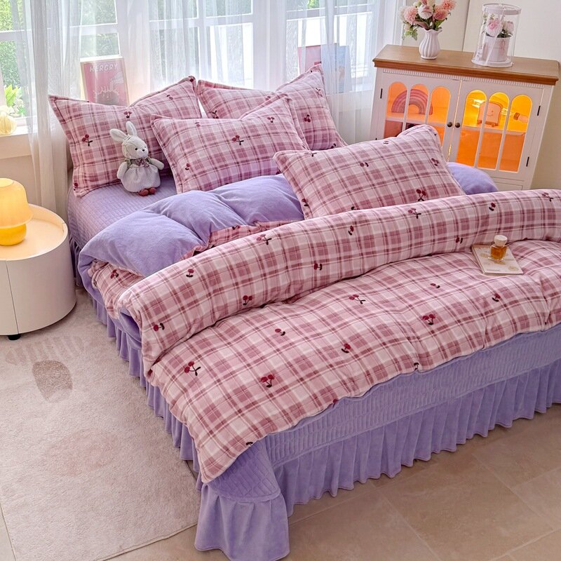 Комплект простыней из утолщенного молочного флиса категории А (4 предмета), зимняя флисовая простыня и пододеяльник, комплект постельного белья из детского флиса из трех предметов,200*230cm