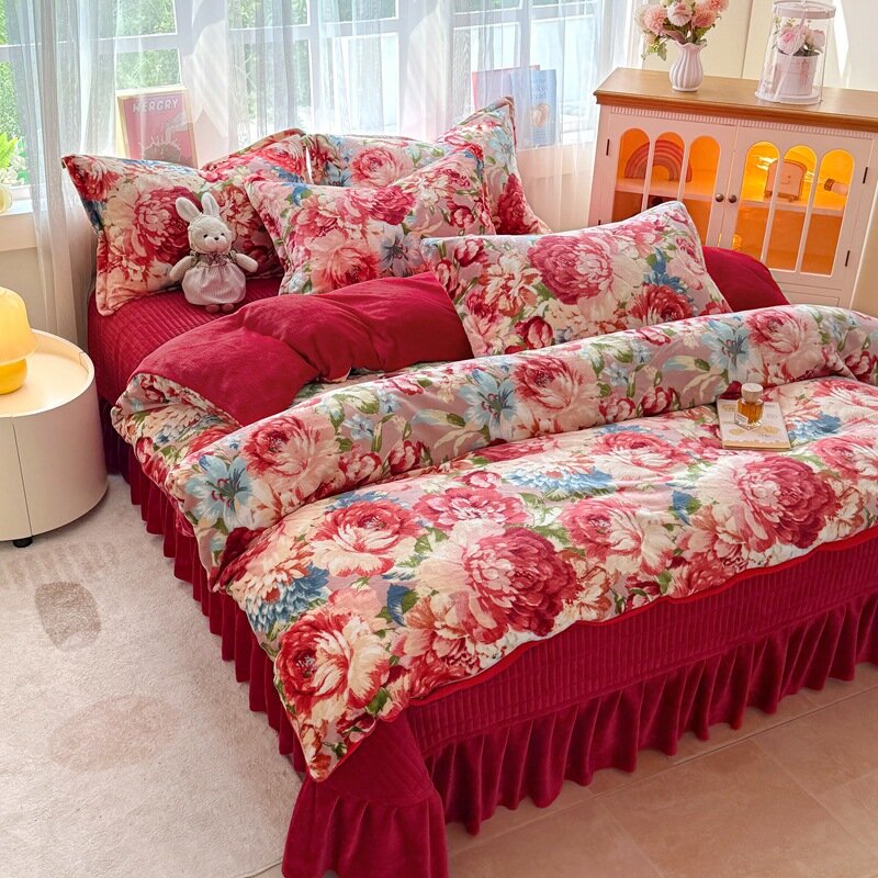 Комплект простыней из утолщенного молочного флиса категории А (4 предмета), зимняя флисовая простыня и пододеяльник, комплект постельного белья из детского флиса из трех предметов,200*230cm