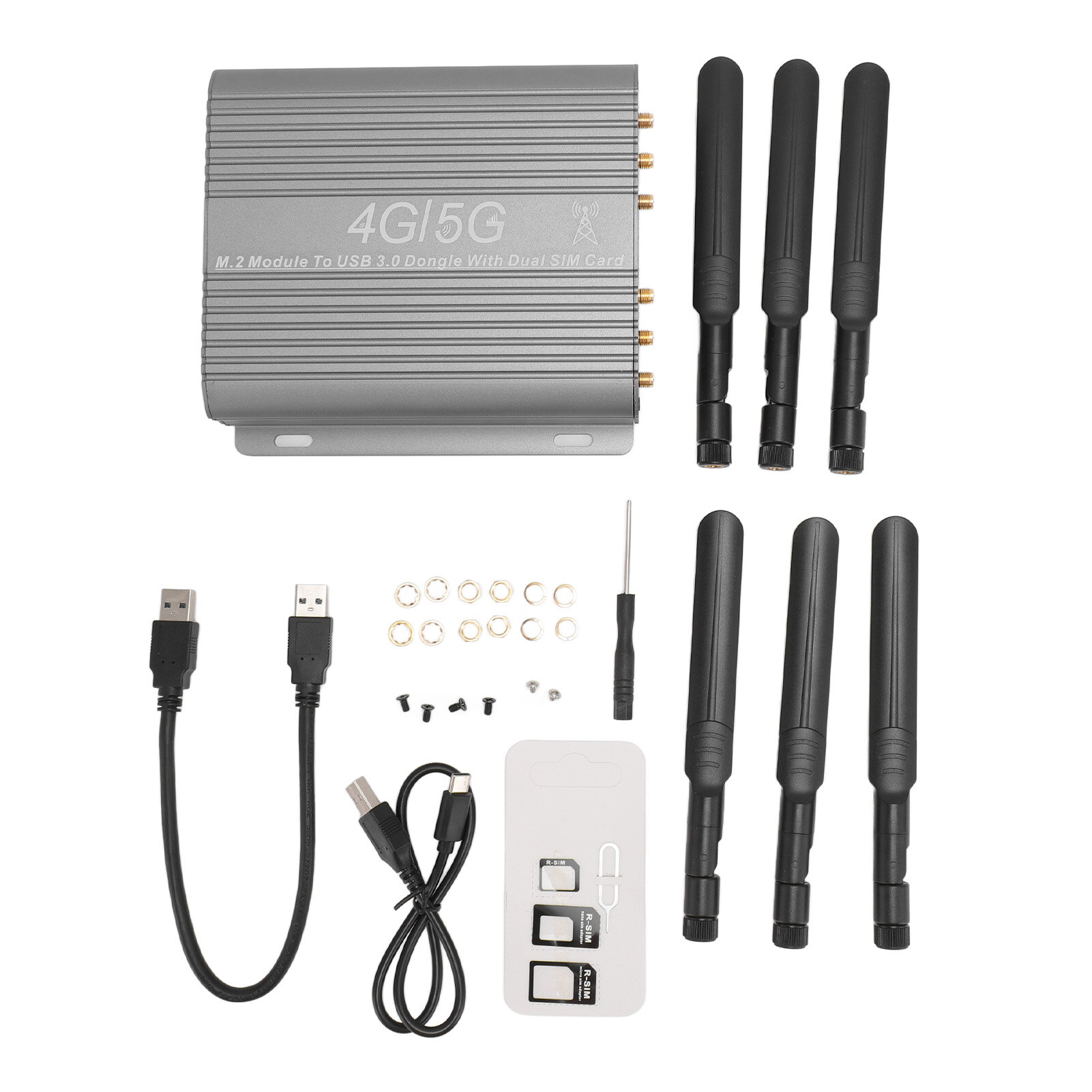 Адаптер M.2 4G/5G модуля на USB 3.0, с 2 слотами для SIM, охлаждающим вентилятором и антенной