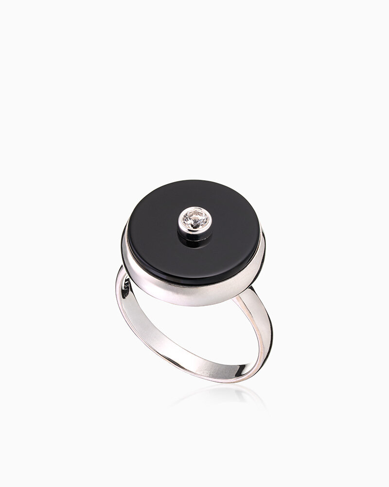 Кольцо, серебро, 925 проба, топаз, оникс