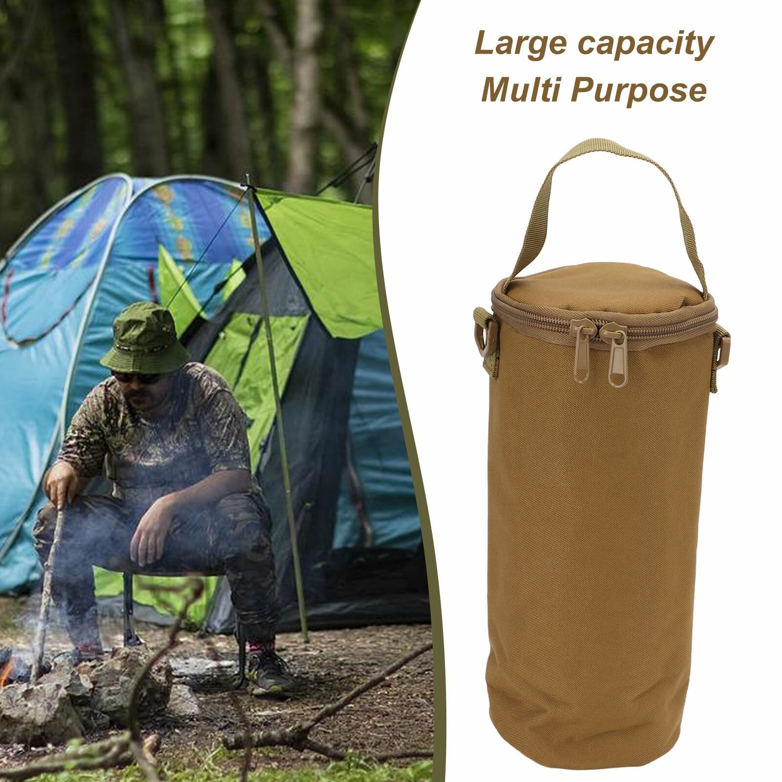 Сумка для хранения в кемпинге, сумка для хранения с двойной ручкой на молнии и плечевым ремнем для бензобаков, фонари для кемпинга, коричневого цвета