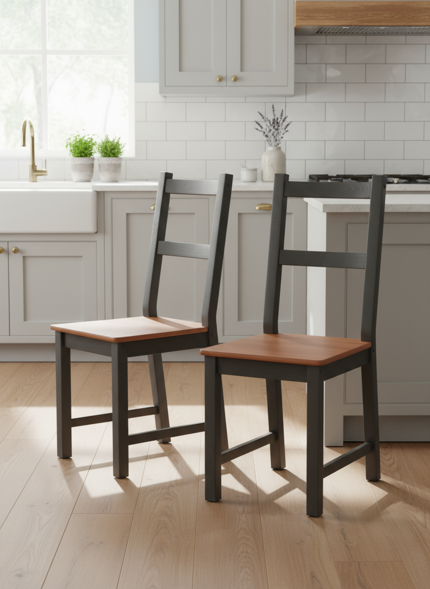 Стулья кухонные деревянные TetChair со спинкой, античный графит, массив сосны, комплект 2 шт. Икеа