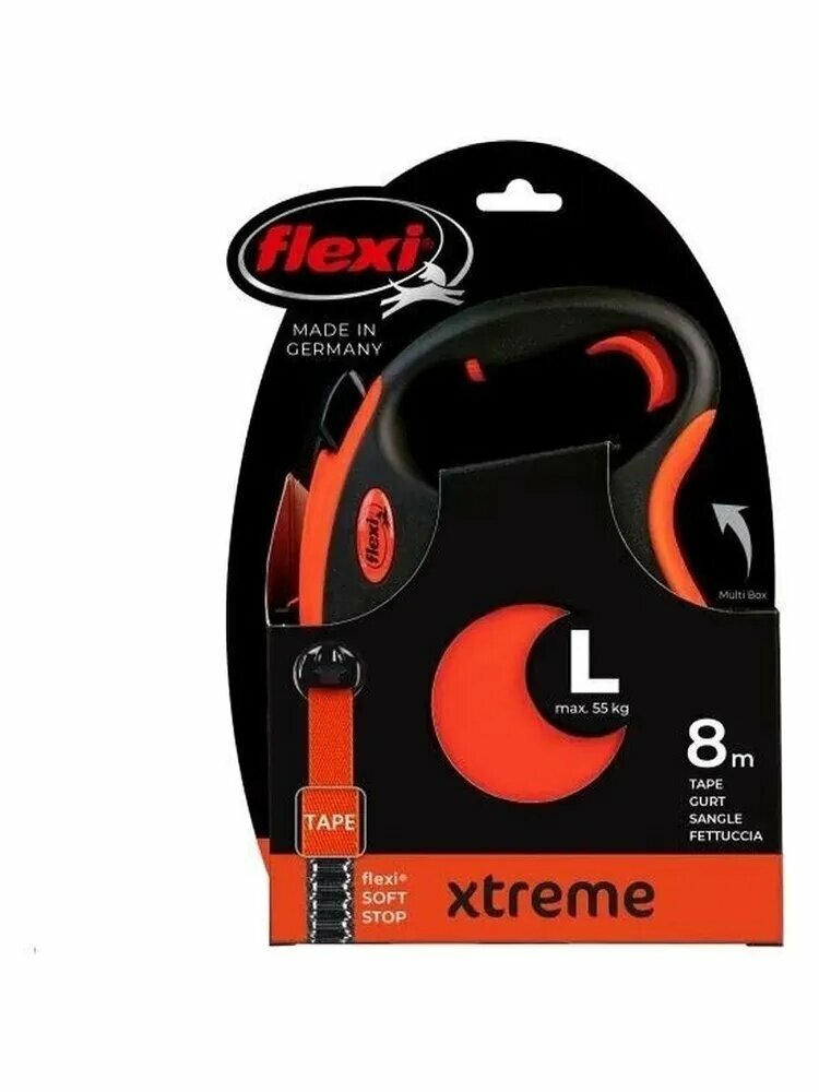 Поводок-рулетка flexi Xtreme L лента 8 м для собак весом до 55 кг