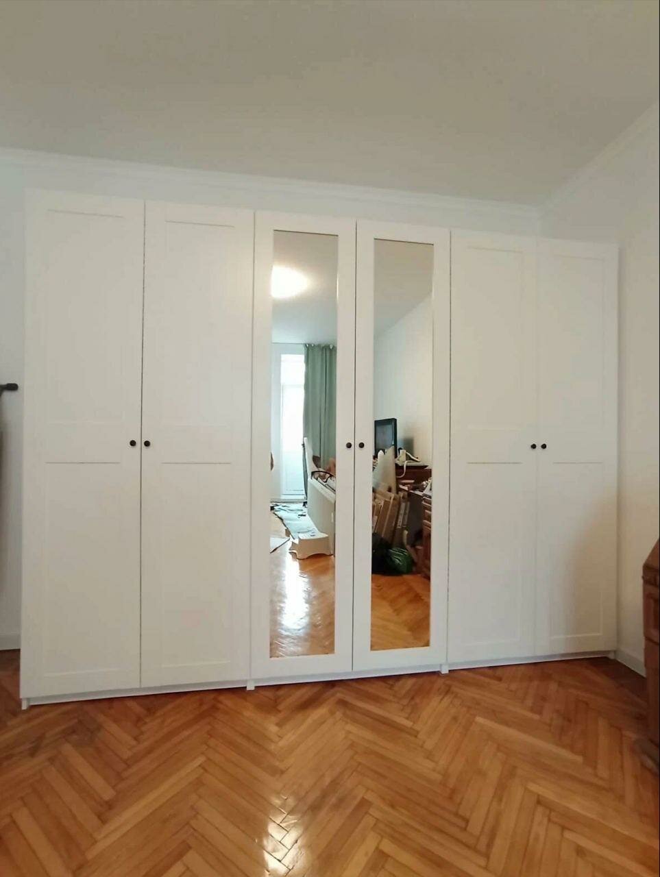 Шкаф Гардероб IKEA PAX (комбинация) с зеркалом 2 шт 300x60x233 см (белый)